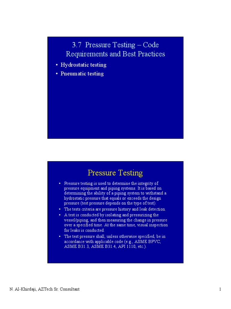 Pressure Testing Codes and Best Practices | PDF | Leak | Pipeline Transport
