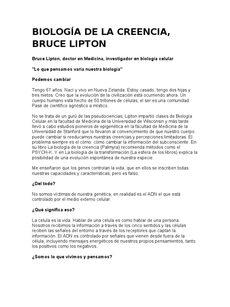 Biología de La Creencia - Bruce Lipton | PDF | Biología Celular) | Gene