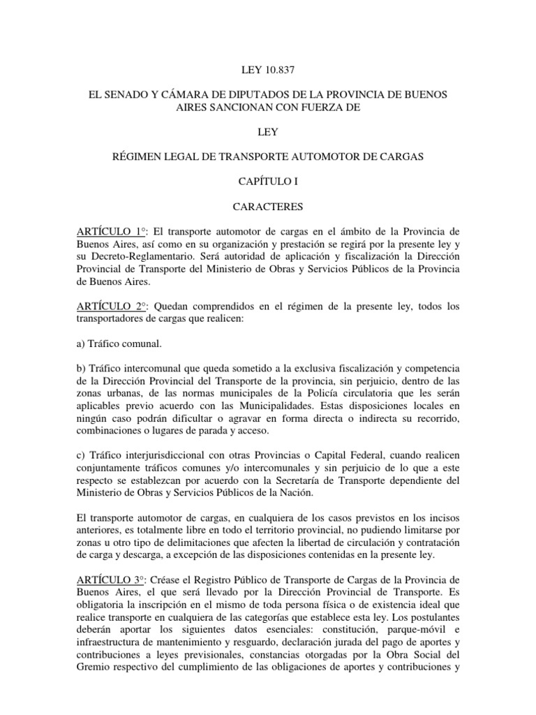 Ley 10837 | PDF | Buenos Aires | Transporte