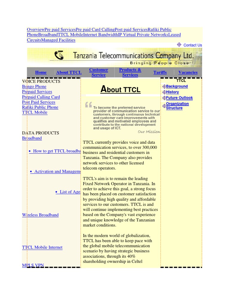 TTCL Organisation | PDF | Mobile Phones | Internet Access