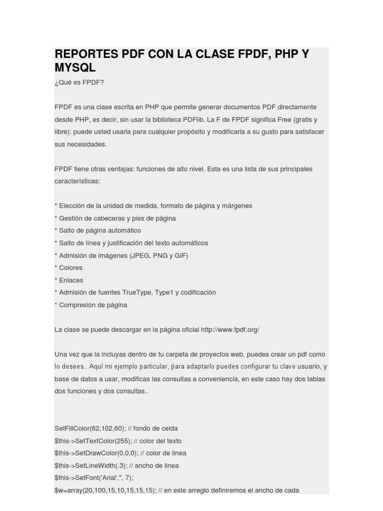 Reportes PDF Con La Clase FPDF | PDF | Php | Formato de Documento Portable