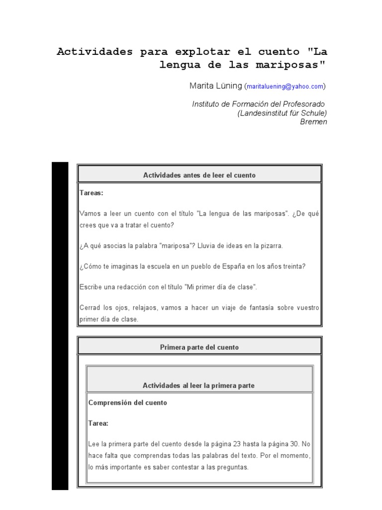Actividades para La Lengua de Las Mariposas | PDF | Cuentos