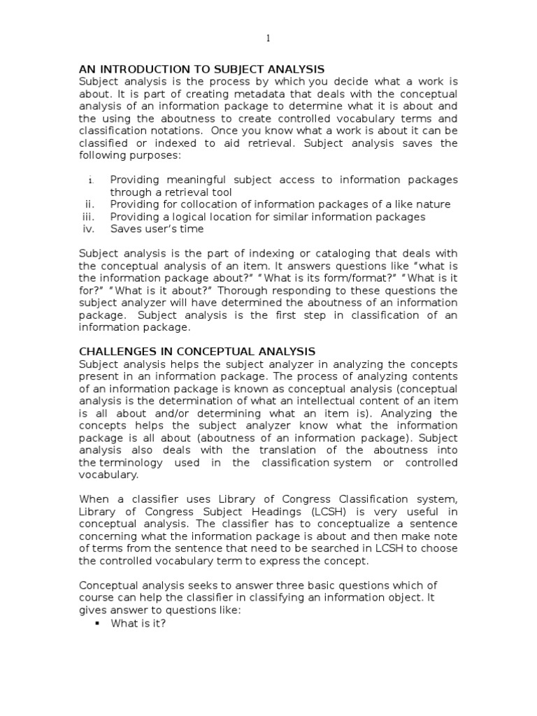 Subject Analysis | PDF | Question | Information
