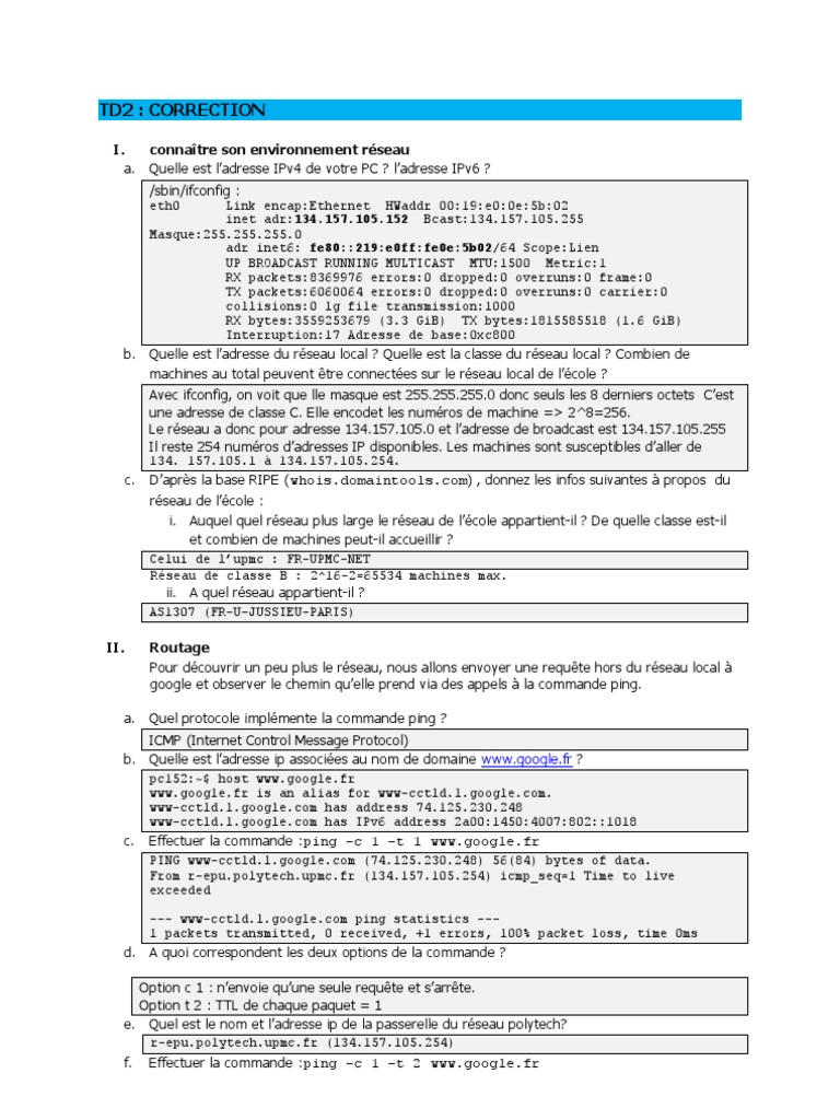TP2 Correction | PDF | Adresse IP | Protocole de contrôle de transmission