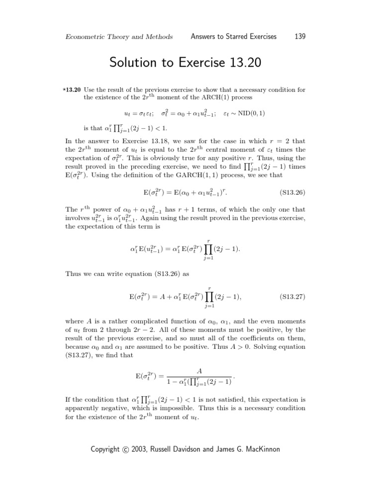 Solution To Exercise 13.20: Econometric Theory and Methods | PDF