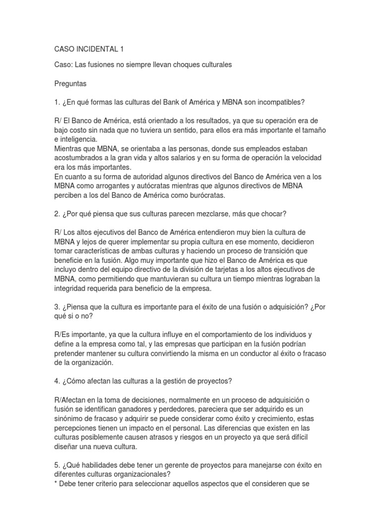 Caso Incidental 1 y 2 Cap 17 | PDF | Banco de America | Fusiones y ...