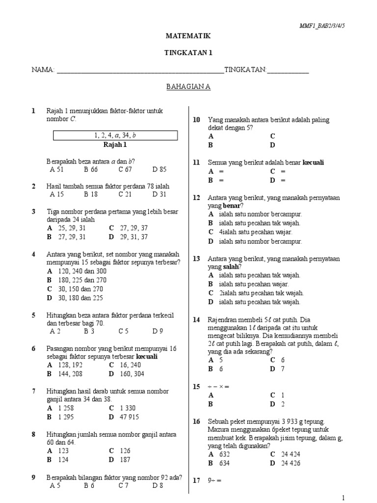 Matematik Tingkatan 1 | PDF