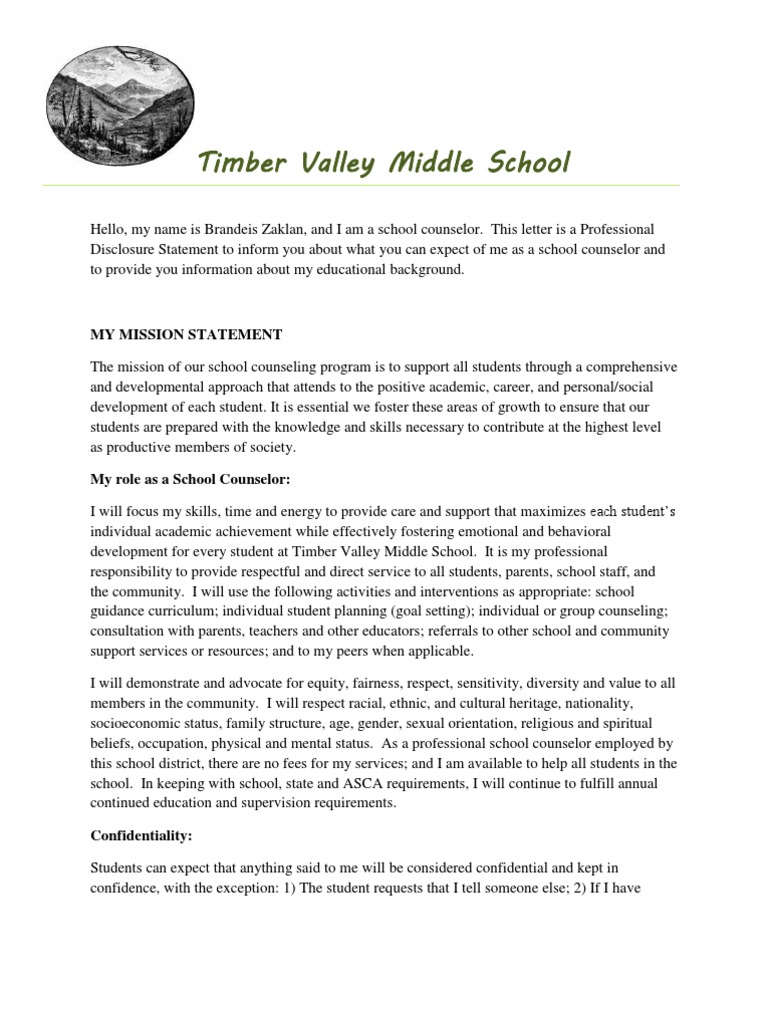 School Counselor Professional Disclosure | PDF | School Counselor ...