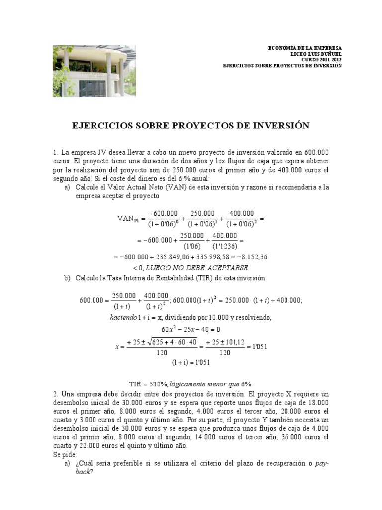 8 Ejercicios - Van, Tir y Payback | PDF | Valor presente neto | Dinero