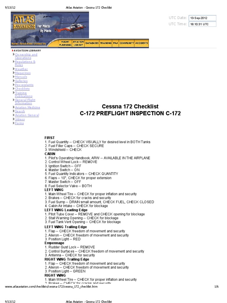 Atlas Aviation - Cessna 172 Checklist | PDF