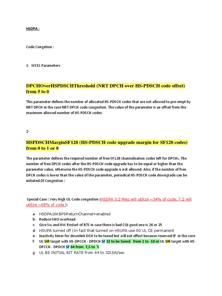 NSN - 3G - Most Tuned Parameters | PDF | High Speed Packet Access | Physical Layer Protocols