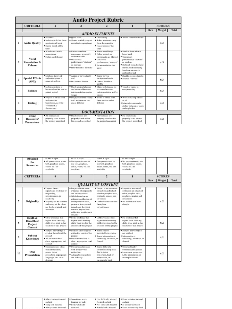 Audio Project Rubric | PDF | Knowledge | Cognition