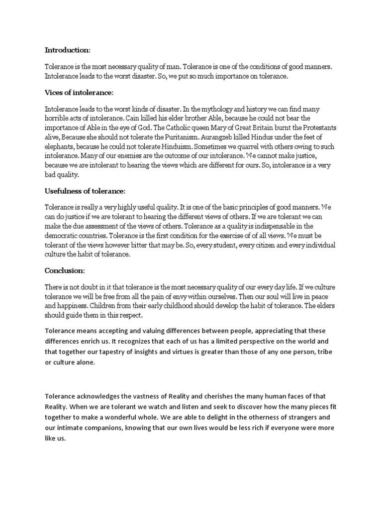 Tolerance | Toleration | Psychological Concepts