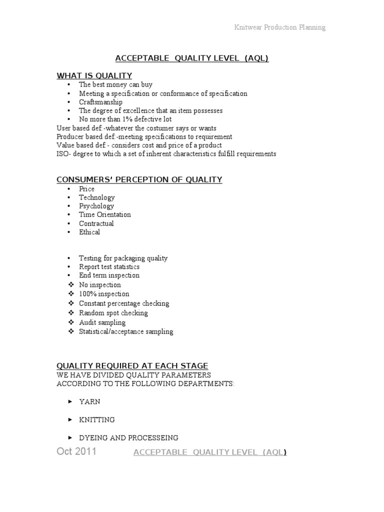 AQL Standards in Knitwear Production | PDF | Sampling (Statistics ...