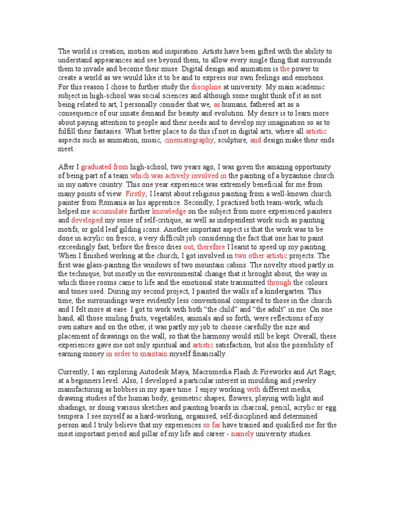 Personal Statement Sample For Digital Arts Paintings Emotions