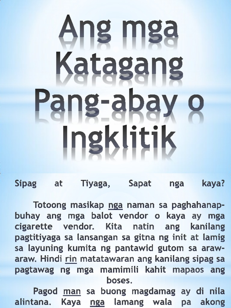 Ang Mga Katagang Pang-Abay o Ingklitik | PDF