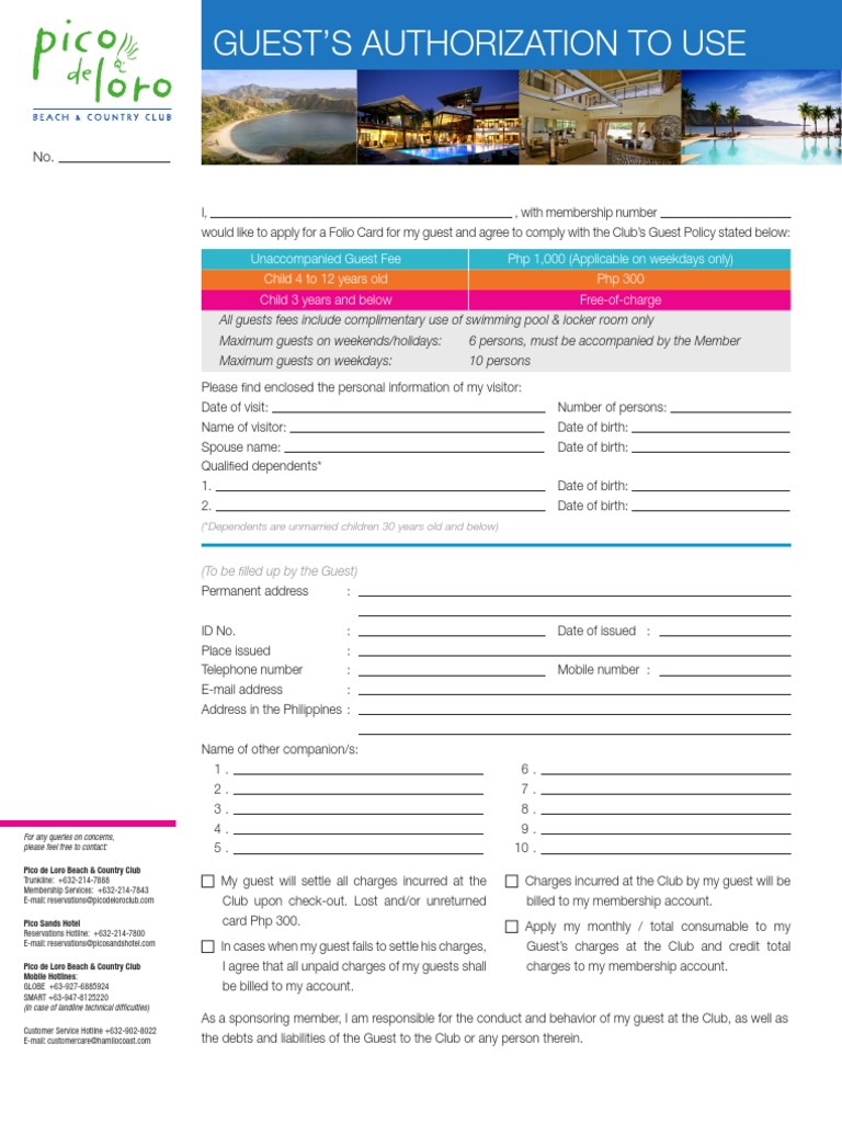 Authorization To Use Form - PICO de LORO | PDF | Fee | Business