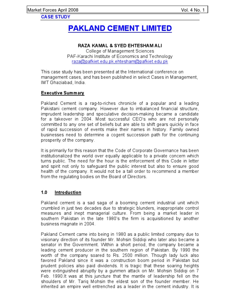 Case Study - Pakland Cement LMTD by Raza Kamal and Ehtesham Ali | PDF ...