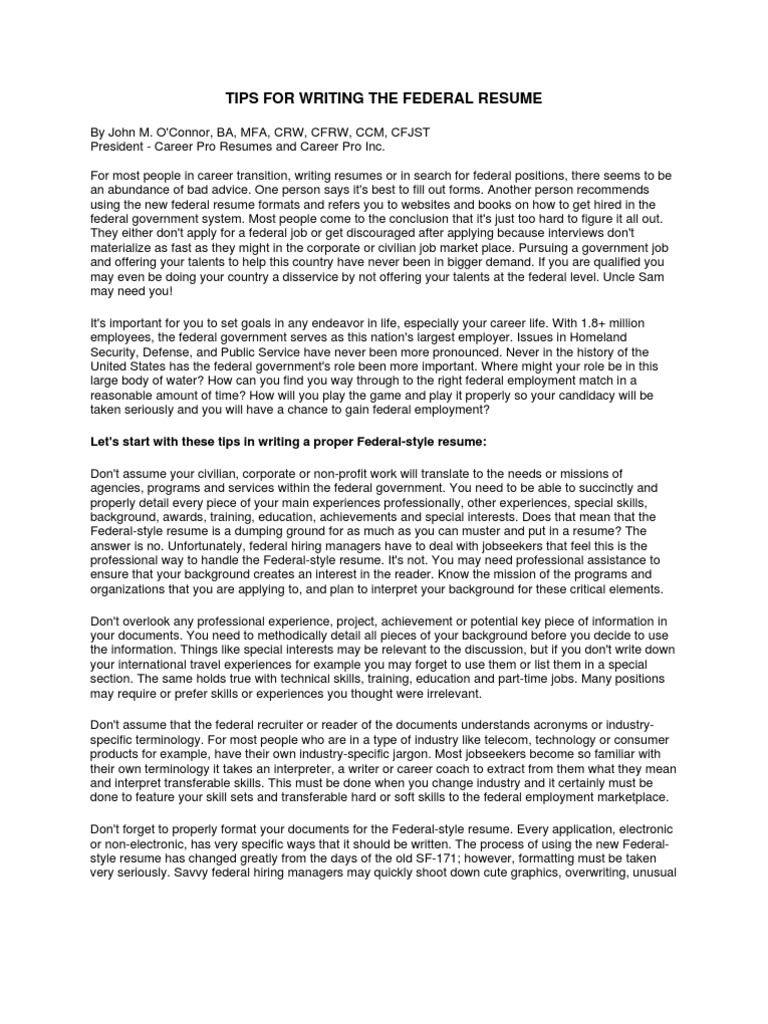 Tips For Writing The Federal Resume | PDF | Résumé | Employment