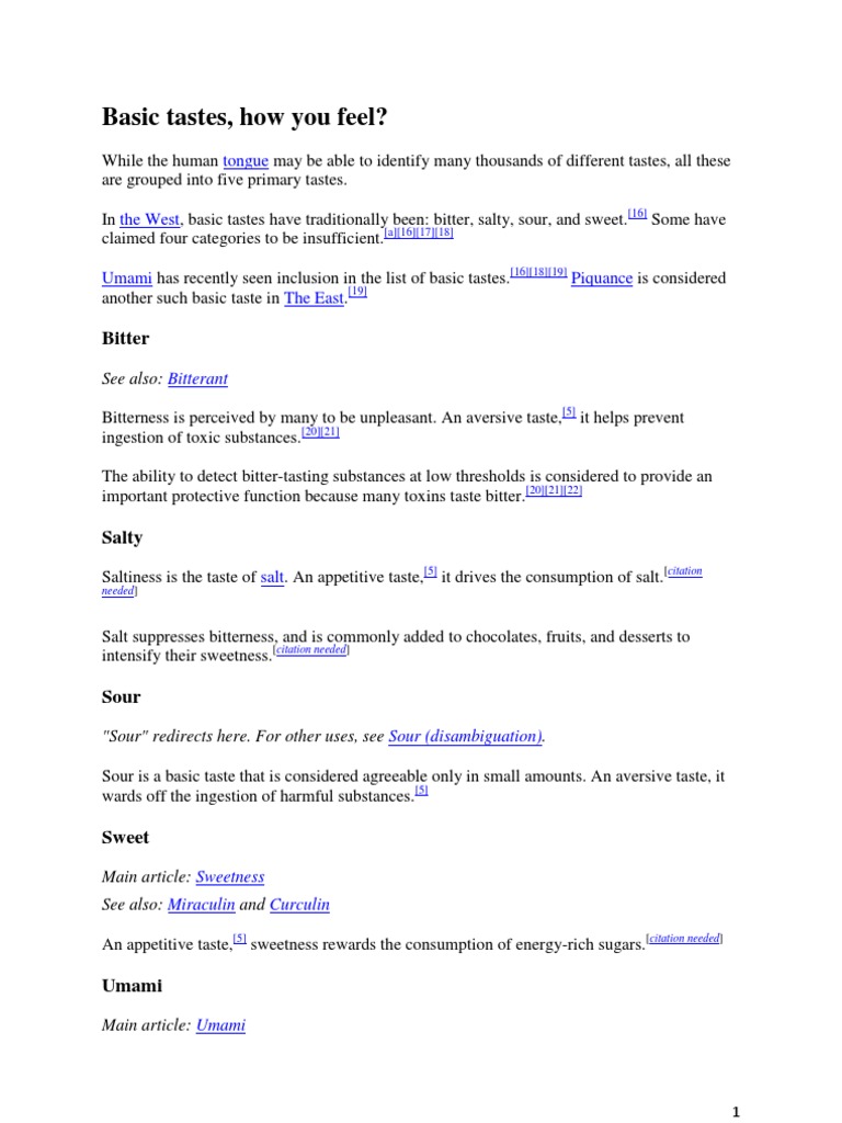 The Five Basic Tastes: Characterizing Bitter, Salty, Sour, Sweet, and ...