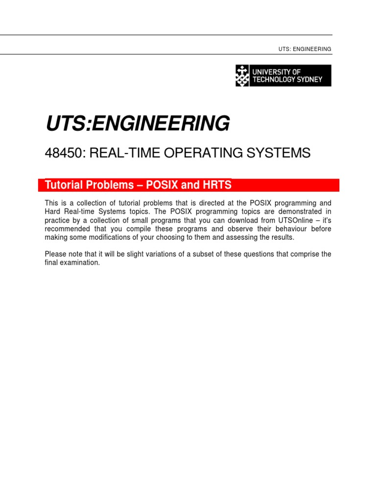 Real-Time Operating Systems - POSIX and HRTS Tutorial Problems PDF ...
