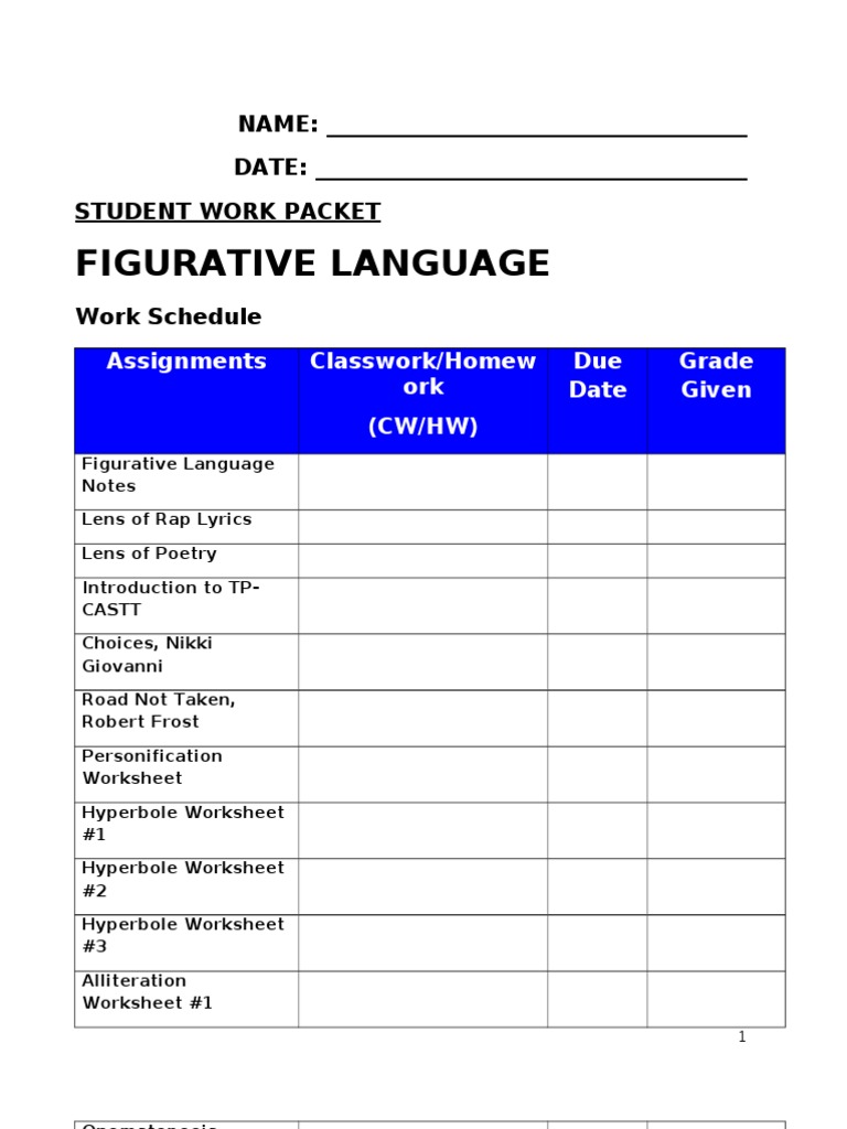 Figurative Language Packet | PDF | Poetry | Metaphor