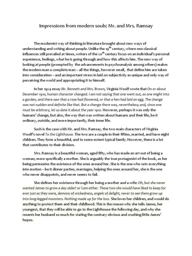 Characterization of MR and Mrs Ramsay From Virginia Woolf's Novel To ...