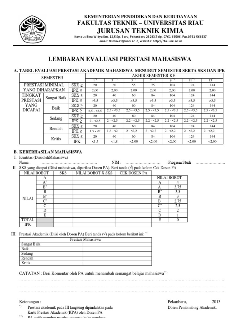 Tabel Evaluasi Prestasi Akademik Mahasiswa Menurut Semester Serta Sks Dan Ipk | PDF