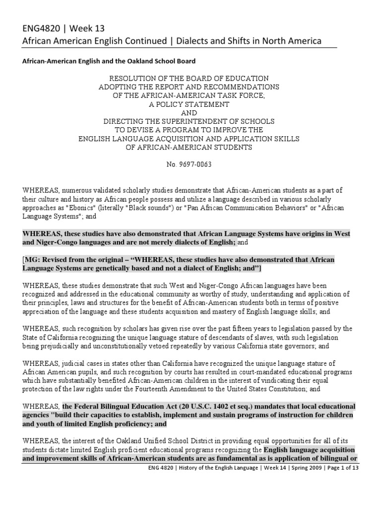 ENG4820 - Week 13 African American English Continued - Dialects and ...