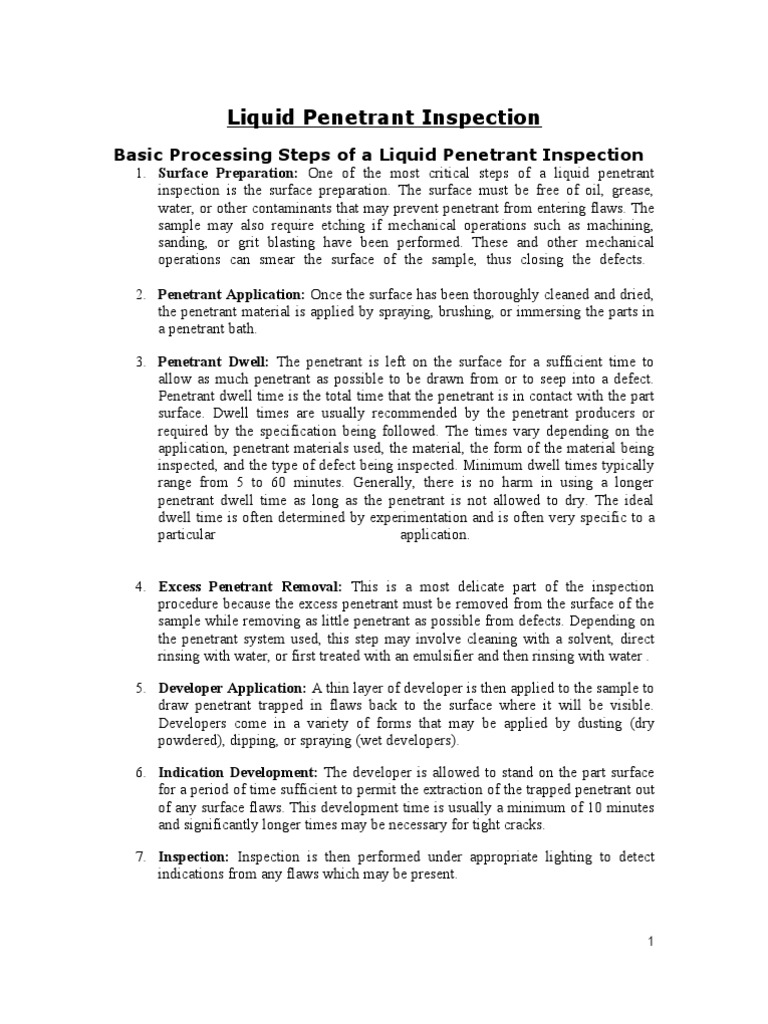 Liquid Penetrant Inspection Procedure | PDF | Ultraviolet | Light