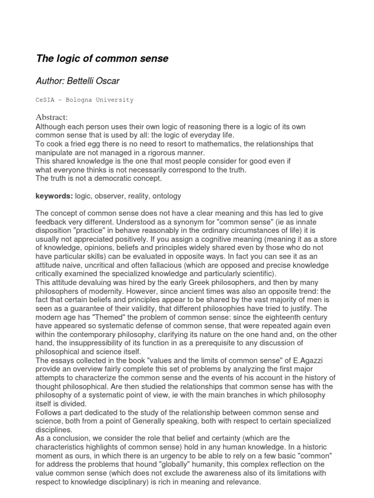Understanding Common Sense Logic | PDF | Social Science