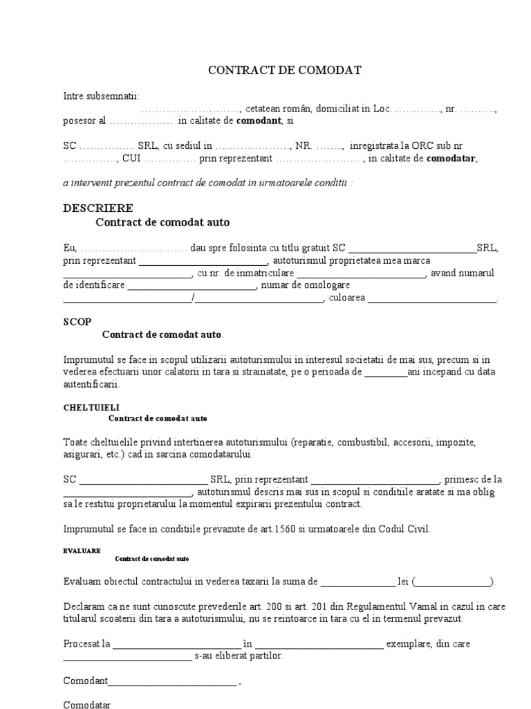 Model Contract De Comodat Auto – Cum arată un model de contract de ... Model Contract De Comodat Auto – Cum arată un model de contract de ...