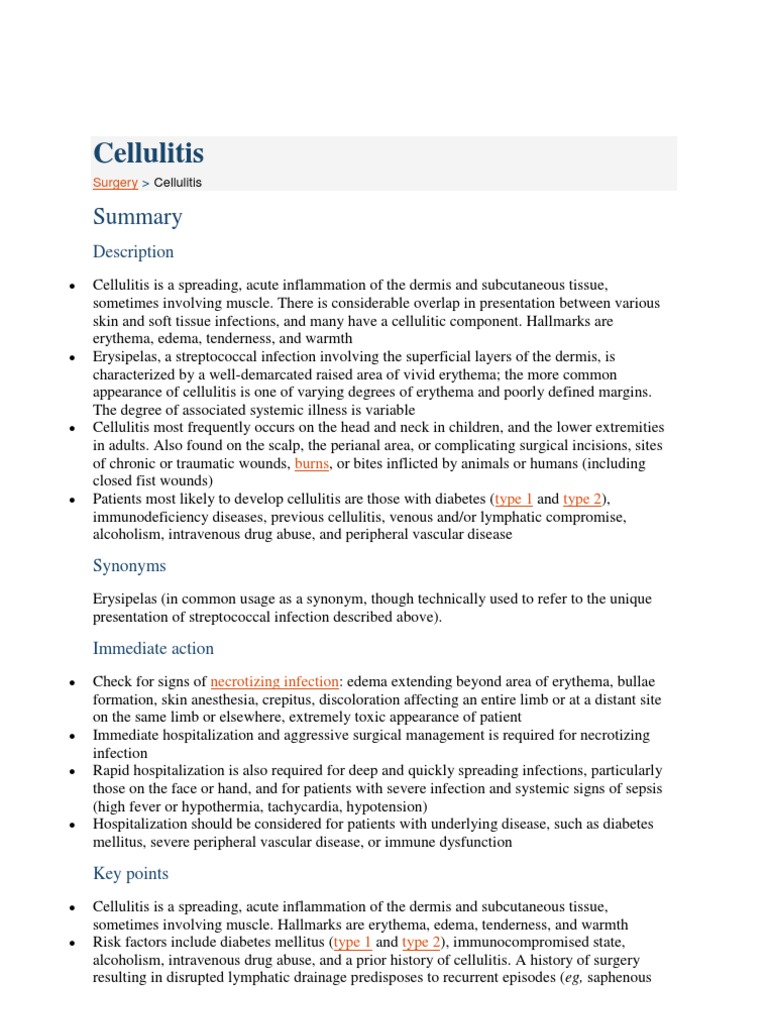 Cellulitis | PDF | Methicillin Resistant Staphylococcus Aureus | Infection
