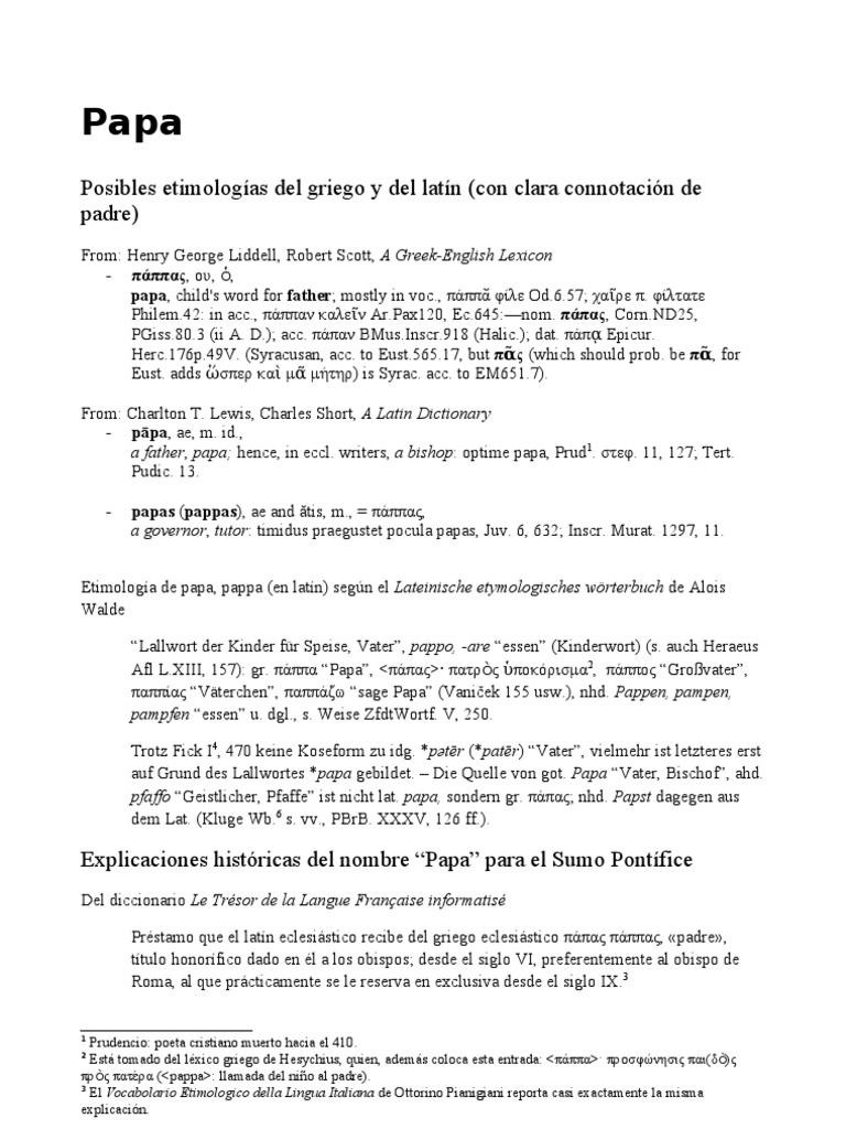 Etimología de La Palabra "Papa". Etymology of "Pope". Etimologia Della ...