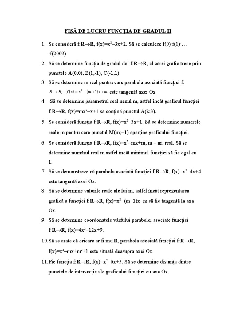 Fisa de Lucru Functia de Gradul II | PDF