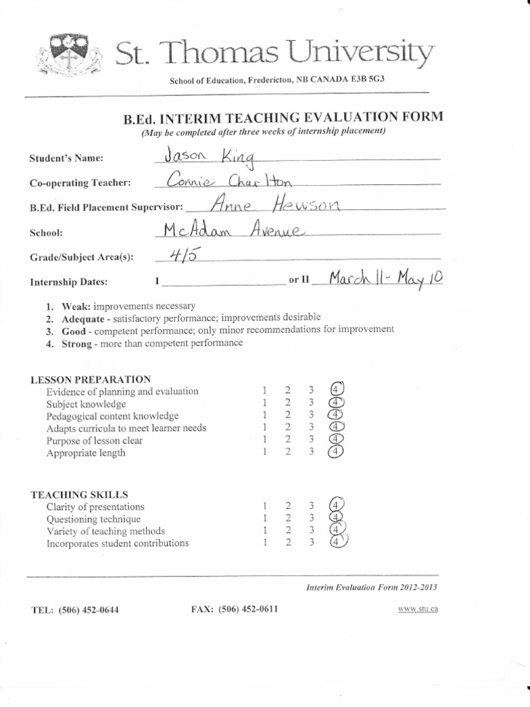 Interim Teaching Evaluation Form | PDF | Career & Growth | Computers