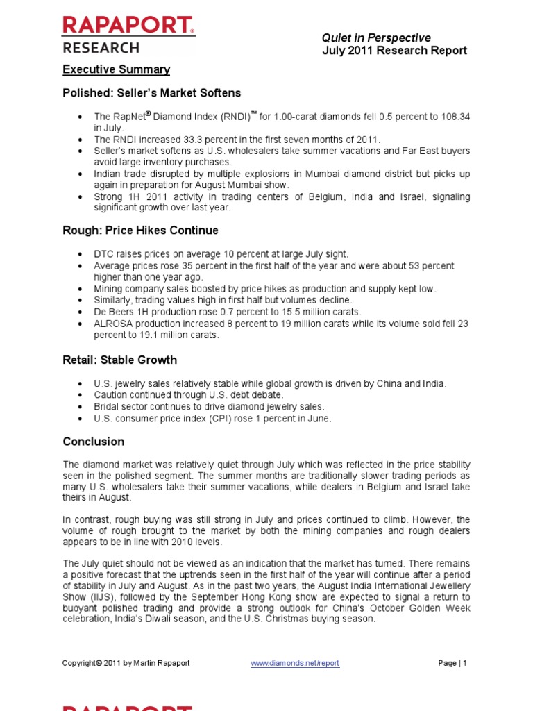 Rapaport Research Report July 2011 | PDF | Diamond | Exports