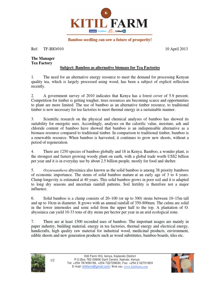 Letter to Tea factories in Kenya on Bamboo1.pdf | Bamboo | Resource
