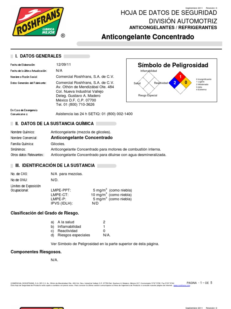 Msds Anticongelante Akron | PDF | Agua | Dióxido de carbono