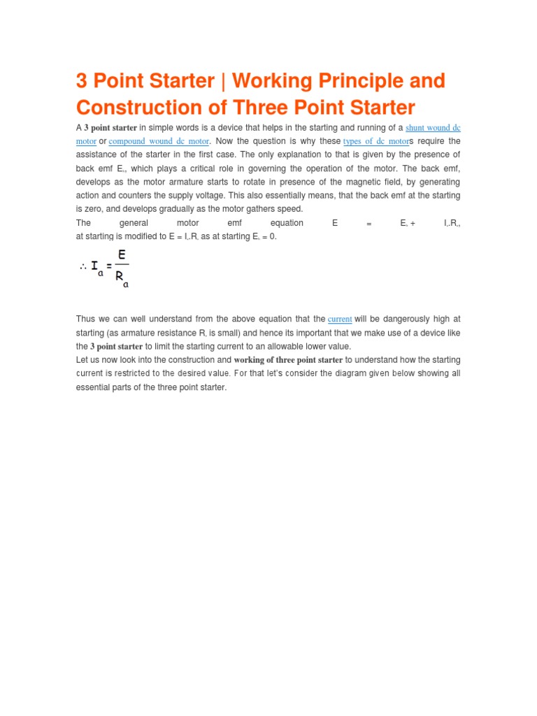 3 Point Starter | PDF | Electric Motor | Series And Parallel Circuits