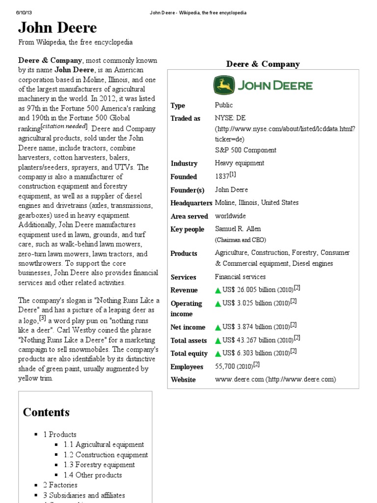 John Deere - Wikipedia, The Free Encyclopedia | PDF | Tractor ...