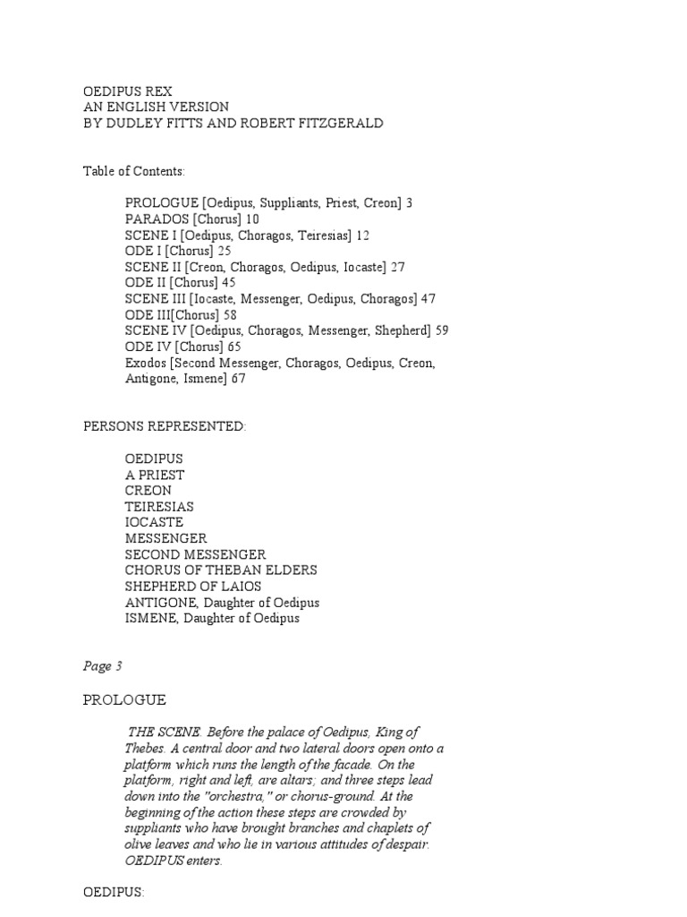 Oedipus Rex: Fitts & Fitzgerald Translation | PDF | Oedipus | Mythology ...
