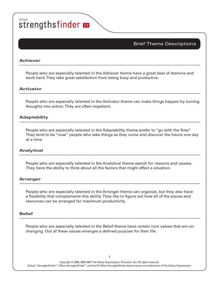 Strengths Finder Theme Descriptions | PDF | Applied Psychology ...
