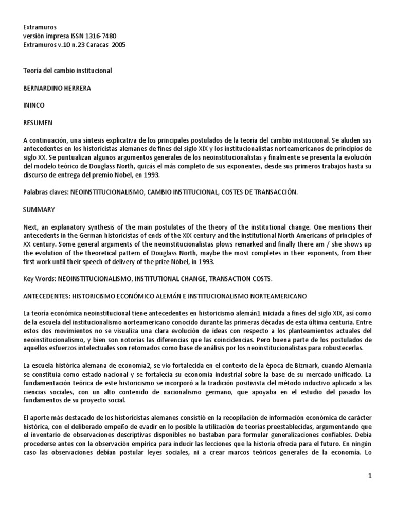 Teoría del cambio institucional: antecedentes históricos y desarrollo ...