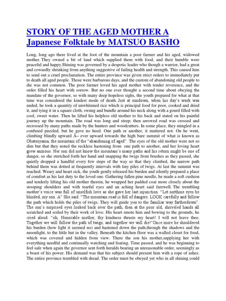 Story of the Aged Mother a Japanese Folktale by Matsuo