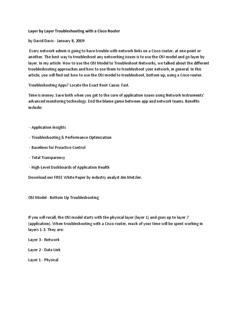 Layer by Layer Troubleshooting With A Cisco Router | PDF | Ethernet ...