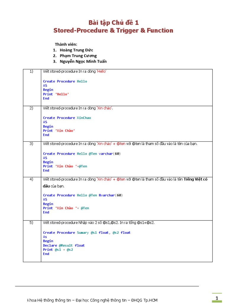 Chude1 StoreProcedure Trigger Function BaiTap Uit | PDF
