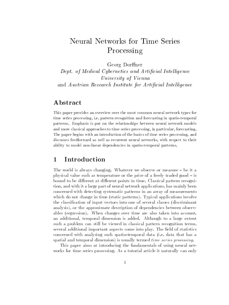 Neural Networks For Time Series Processing | PDF | Time Series | Artificial Neural Network