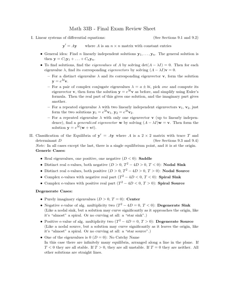 UCLA Math 33B Differential Equations Revieq | PDF | Eigenvalues And ...