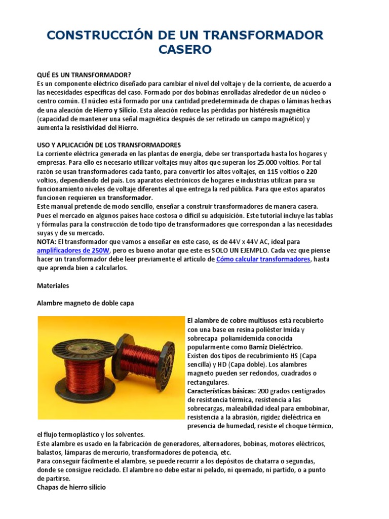 Construcción de Un Transformador Casero | PDF | Transformador | Inductor